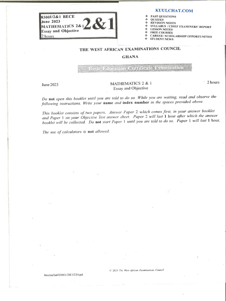 Bece 2023 Mathematics | PDF