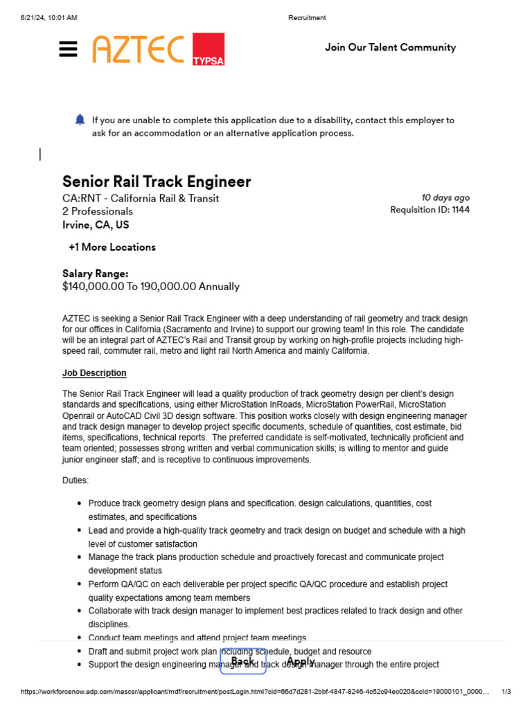 Senior Track Design engineer-AZTEC USA | PDF | Specification (Technical ...