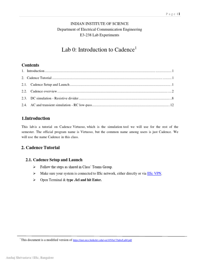 Lab0_Introduction_To_Cadence | PDF | Electrical Network | Resistor