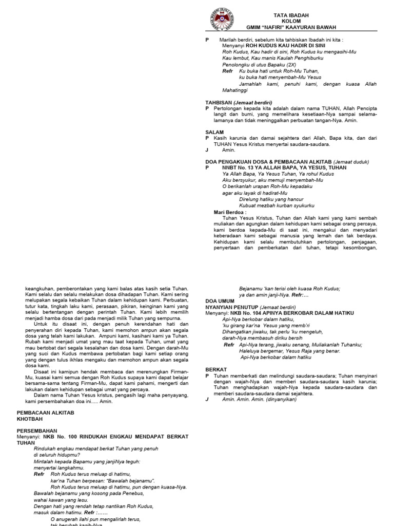 Tata Ibadah Kolom GMIM NAFIRI | PDF