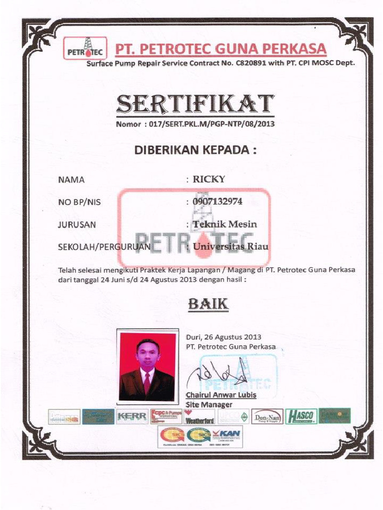 Sertifikat Kerja Praktek | PDF