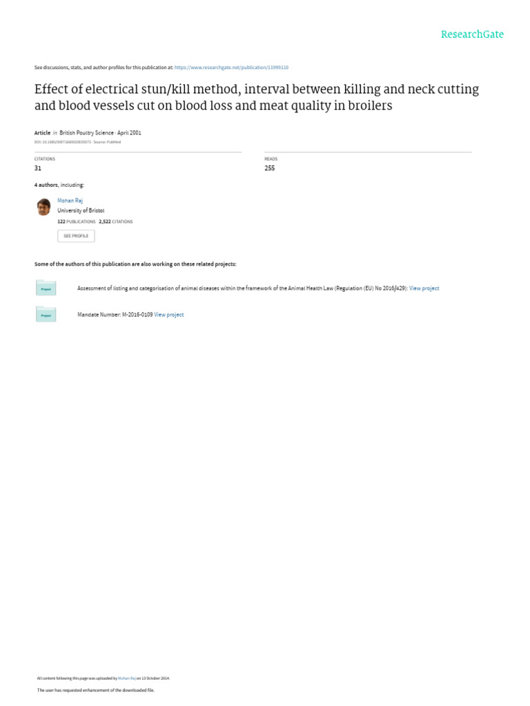 Effect of Electrical Stun/kill Method, Interval Between Killing and ...