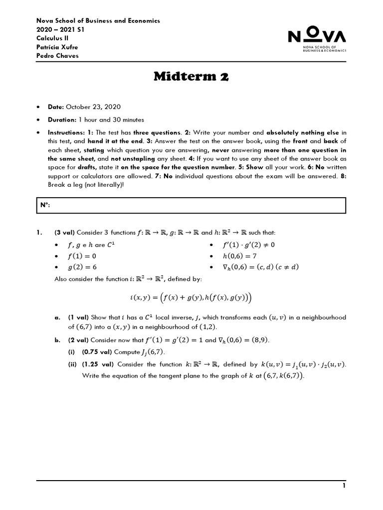 Calculus II 2020-2021 S1 Midterm 2 | PDF | Function (Mathematics) | Functions And Mappings