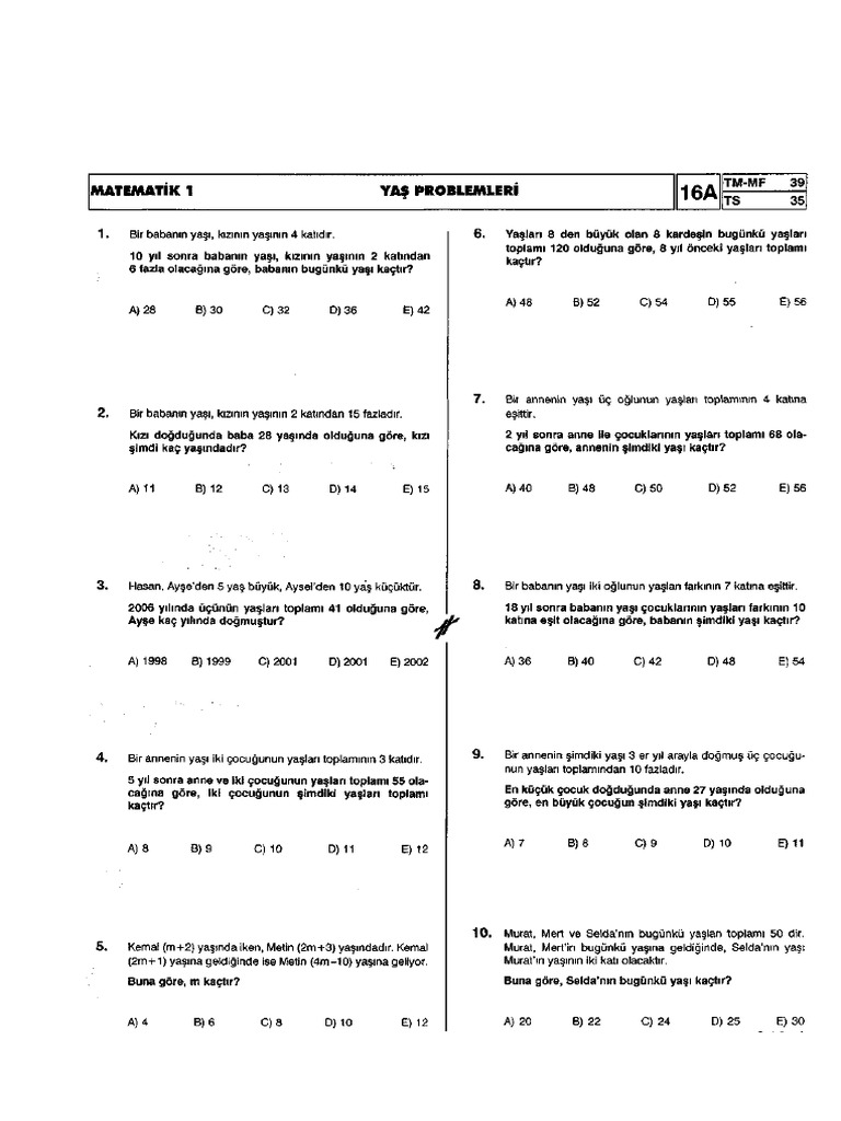 Yaş Problemleri Birey | PDF
