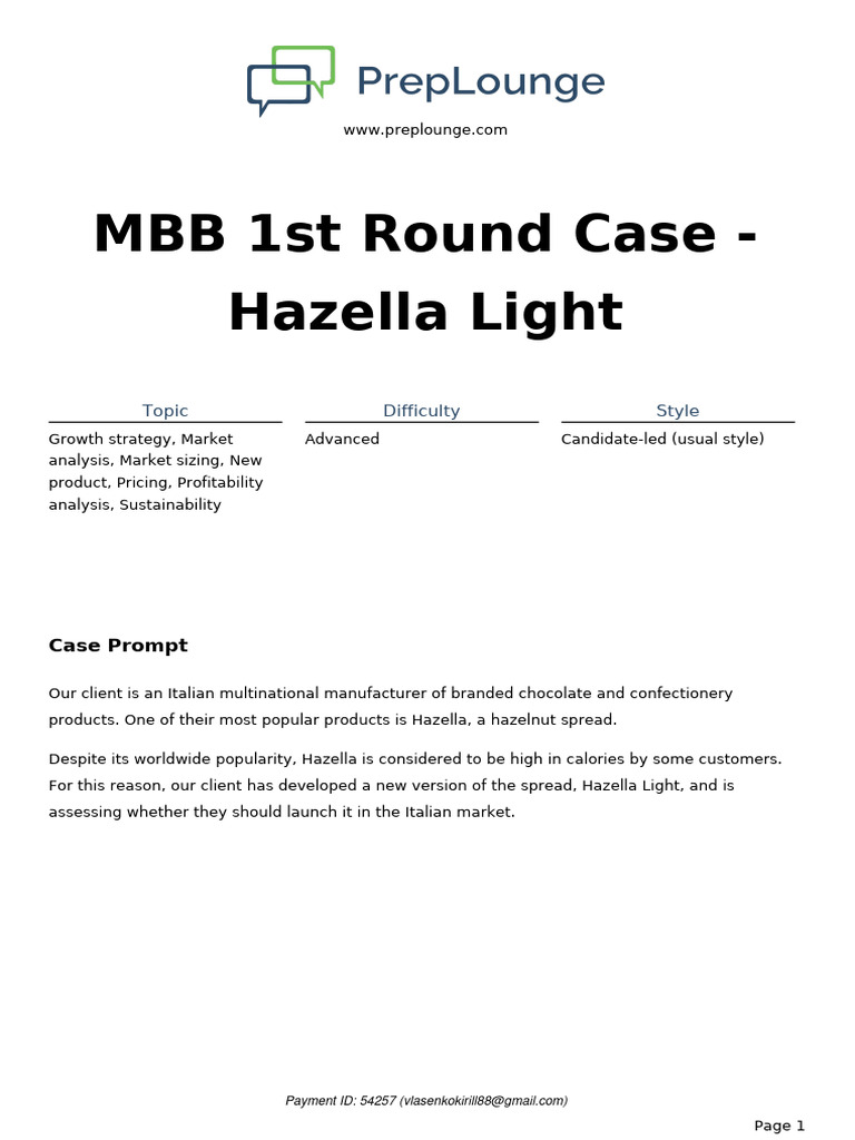 Case - MBB 1st Round Case Hazella Light | PDF | Prices | Pricing