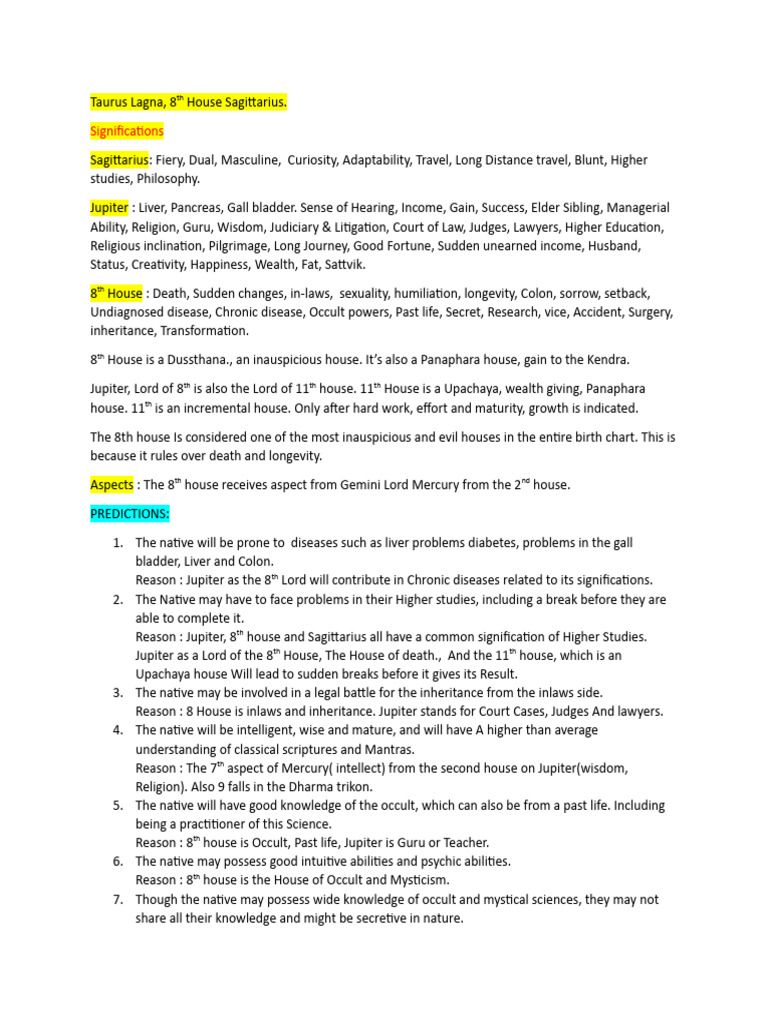 Taurus Lagna 8th House by Ruchi Dutta | PDF | Planets In Astrology