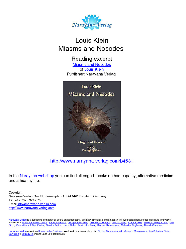 Miasms and Nosodes Volume I Louis Klein.04531 1 | PDF | Homeopathy | Rat