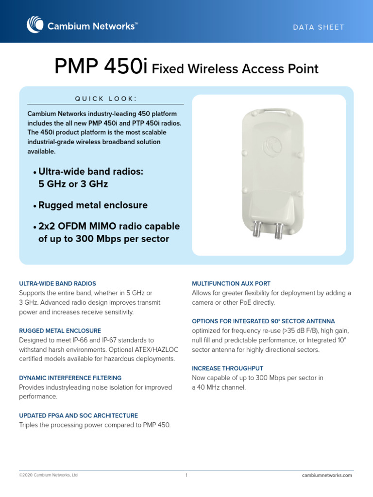 Cambium Networks Data Sheet PMP 450i AP | PDF | I Pv6 | Radio