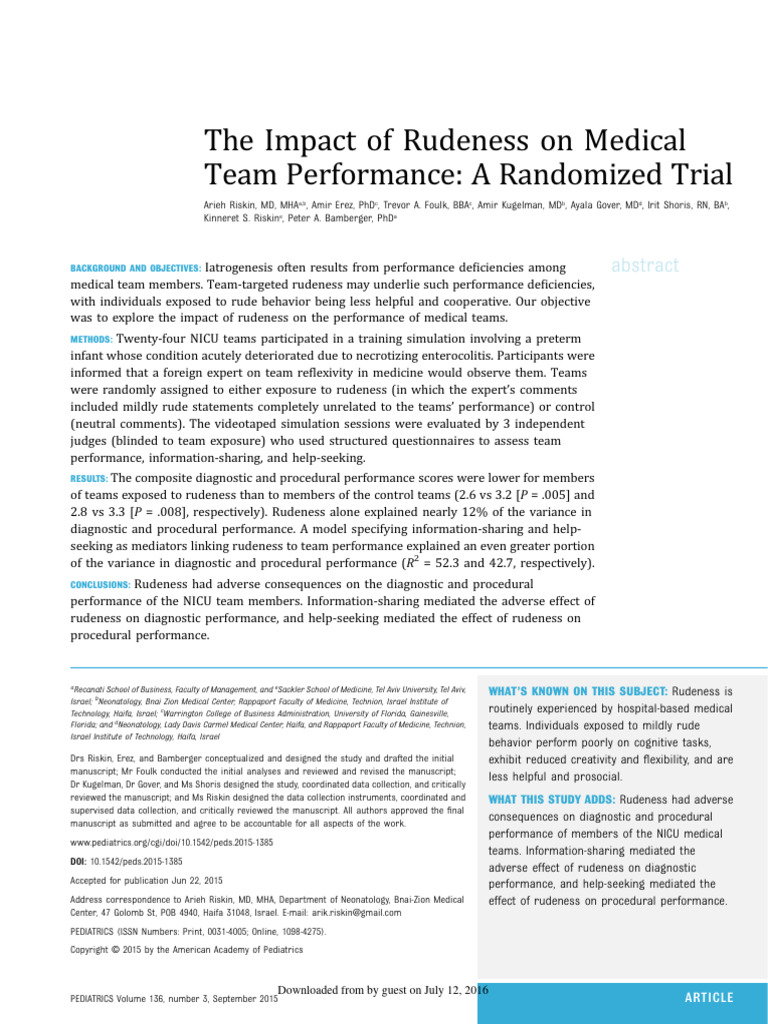 Rudeness and Performance | PDF | Clinical Medicine | Medicine