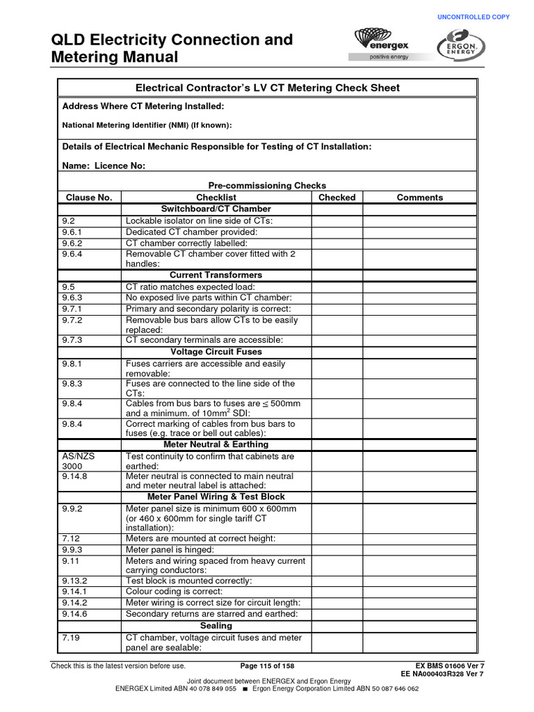 QECMM-ver-7 - CT metering checklist | PDF | Electrical Wiring | Fuse ...