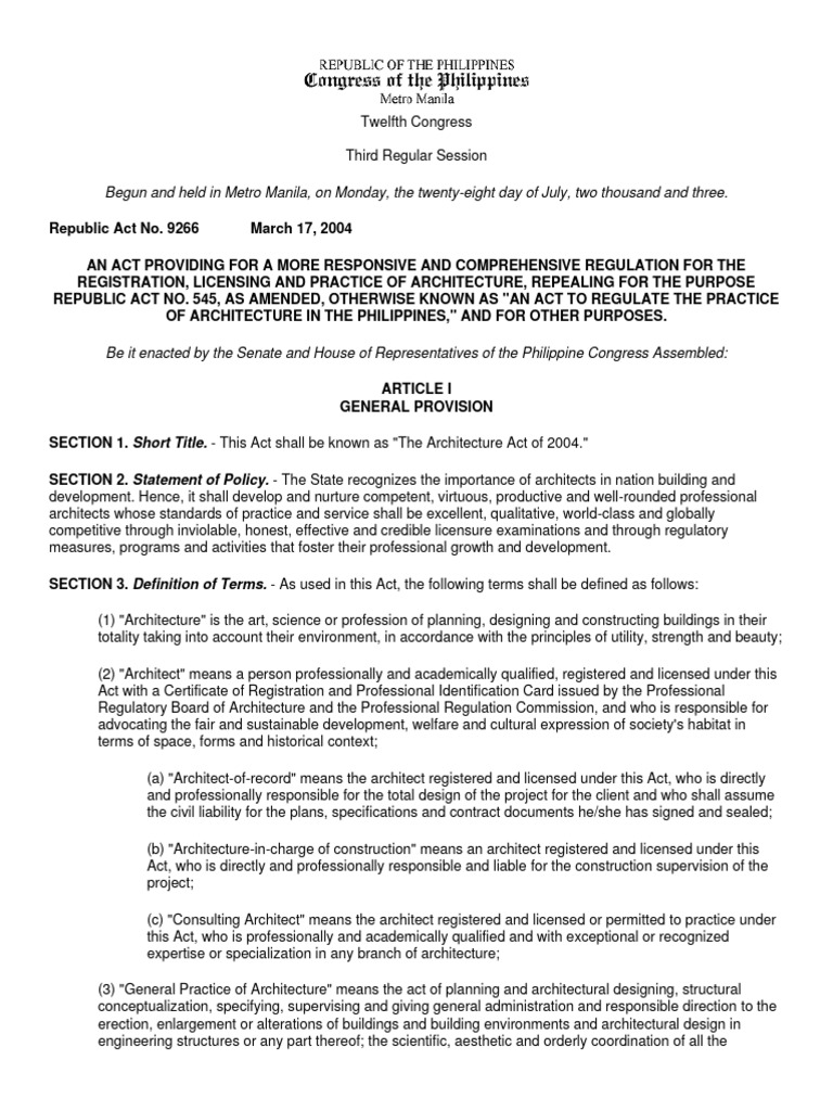 RA9266 | Download Free PDF | Architect | Identity Document