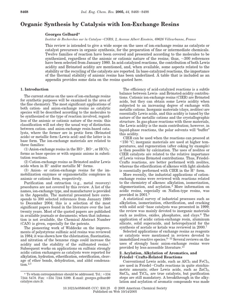Organic Synthesis by Catalysis With Ion-Exchange Resins | PDF ...