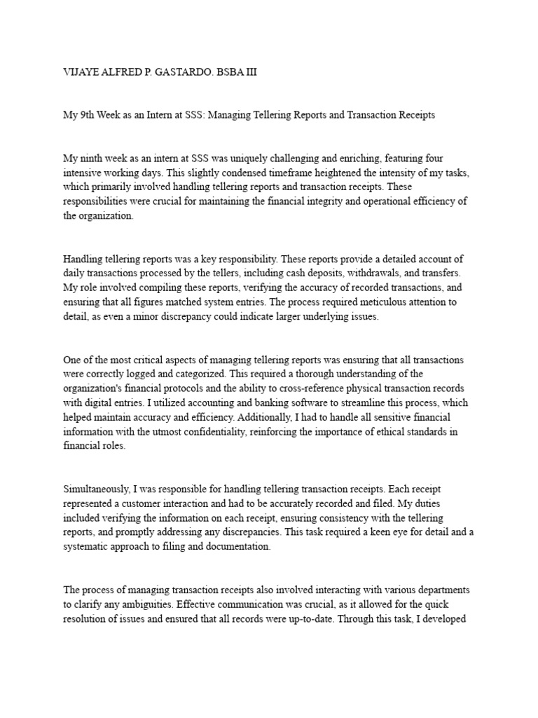 Intern Insights: Tellering Reports Management | PDF | Communication ...