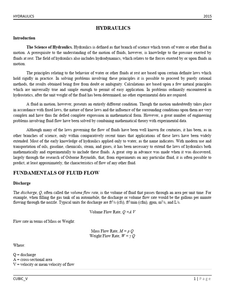 Hydrau Handout. | PDF | Reynolds Number | Fluid Dynamics
