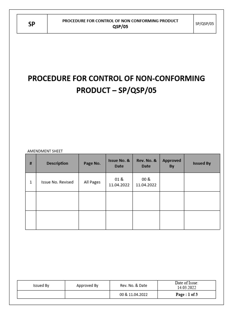 QSP-05 Procedure - For - Non-Conforming - Product | PDF