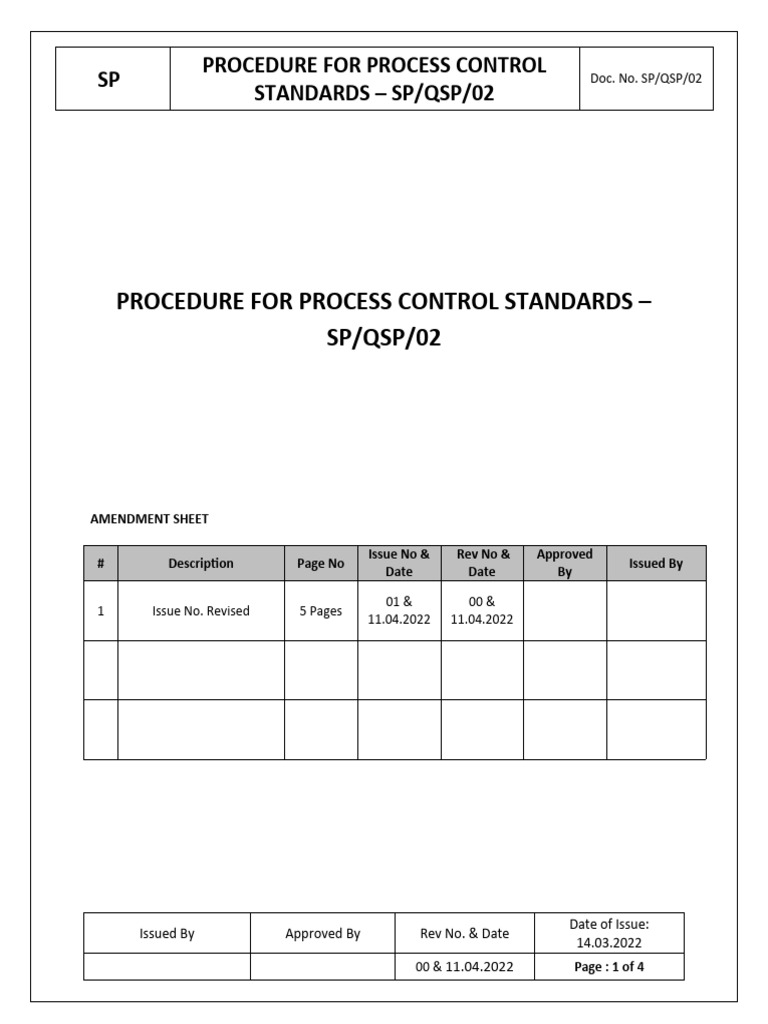 QSP-02 Procedure For Process Control Standards | Download Free PDF ...