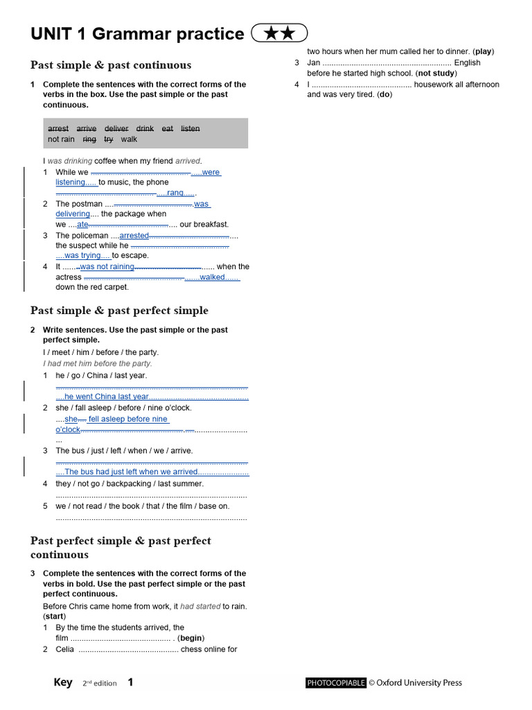 Key2e L1 Worksheets Grammar Unit 1 2star | PDF | Grammatical Tense ...