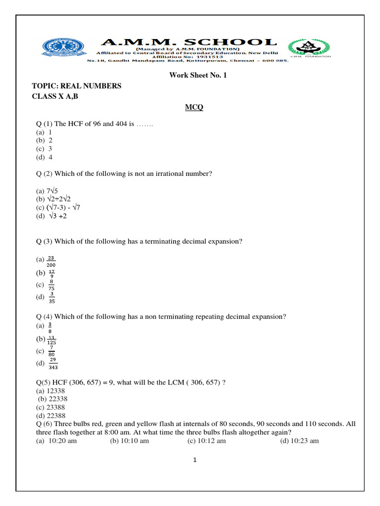 Real Numbers Work Sheet | PDF | Numbers | Number Theory