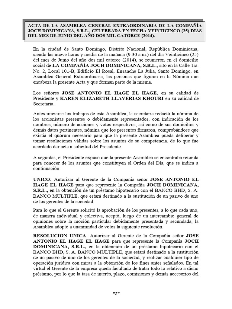 Asamblea Extraordinaria JOCH 2014 | PDF | Bancos | Gobierno