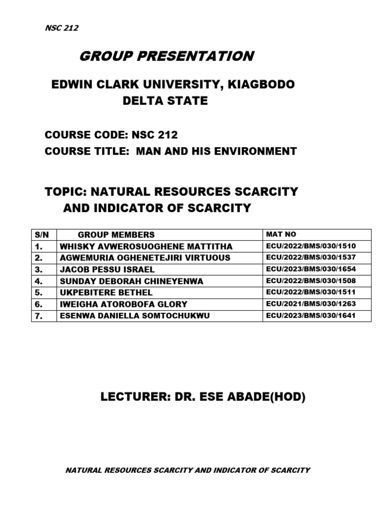 Group 7 Presentation For NSC 212 | PDF | Recycling | Resource Depletion