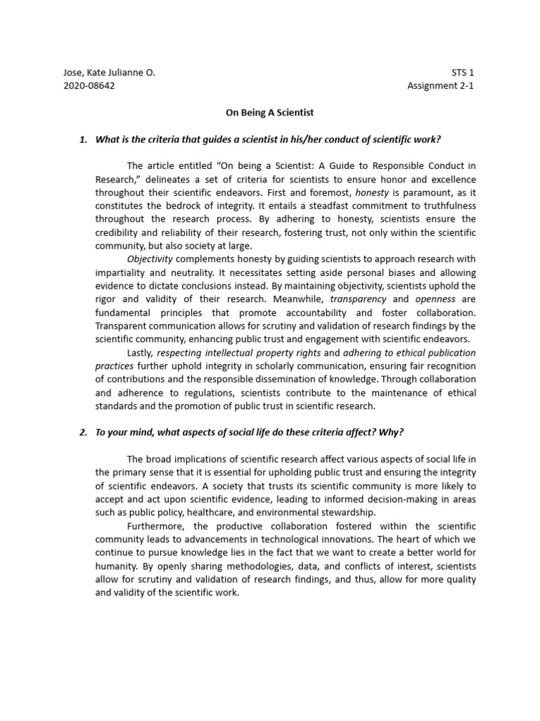Jose - Assignment 2-2 | PDF | Integrity | Science Jose - Assignment 2-2 | PDF | Integrity | Science