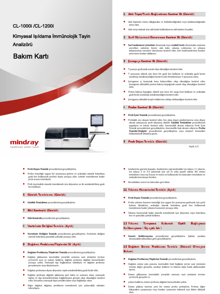 CL-1000i&1200i - Customer Maintenance Card - V1.0 - Turkish | PDF