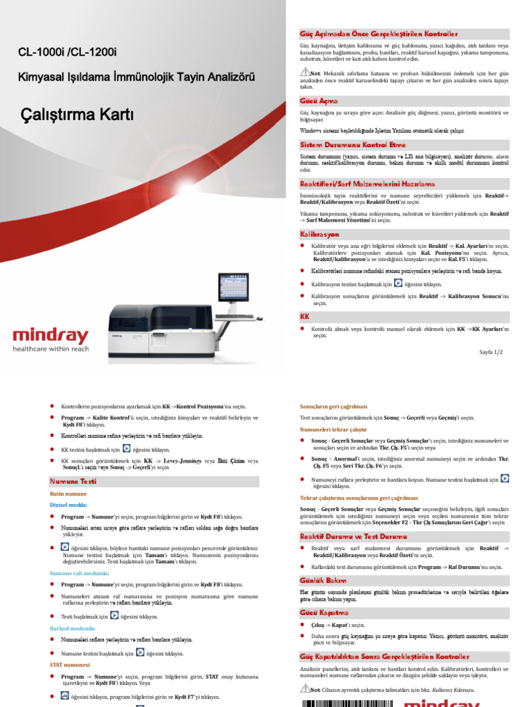 CL-1000i&1200i - Operation Card - V1.0 - Turkish | PDF