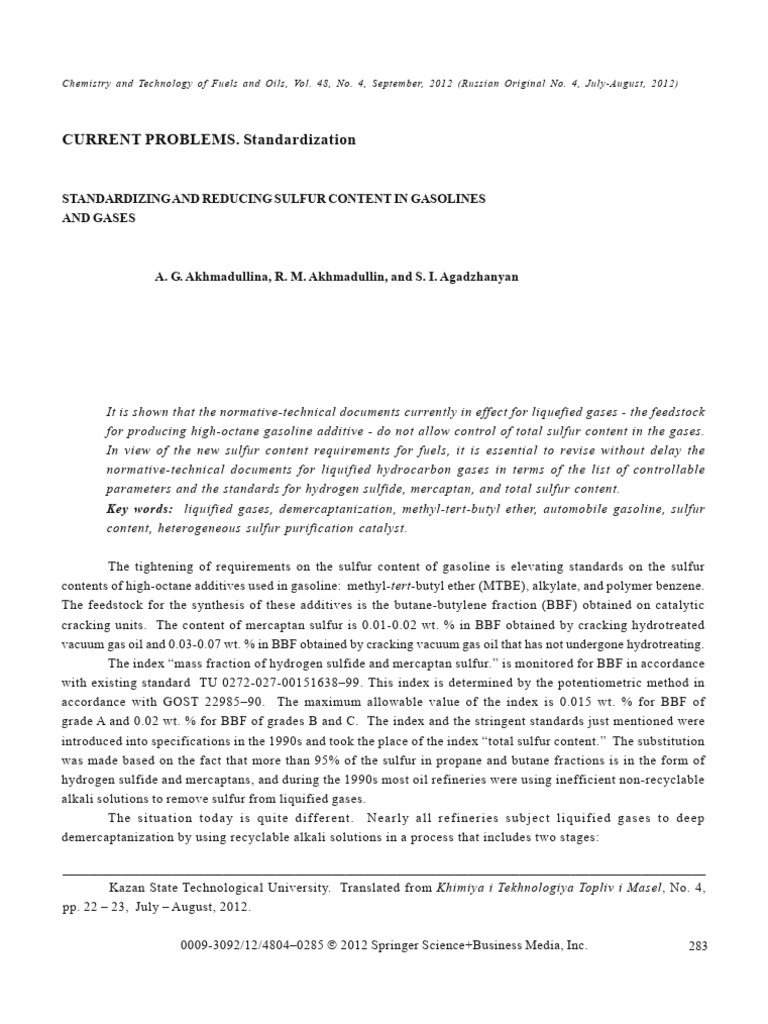 CURRENT PROBLEMS. Standardization: Standardizing and Reducing Sulfur ...
