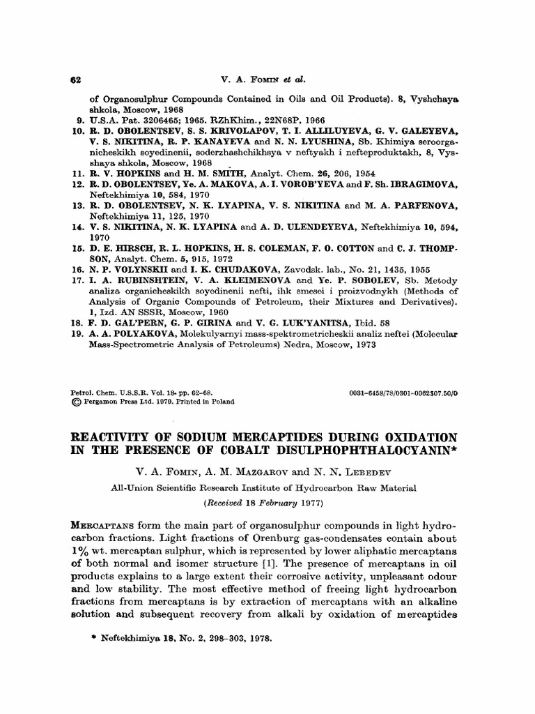 Vyshchaya: Reactivity of Sodium Mercaptides During Oxidation in The ...