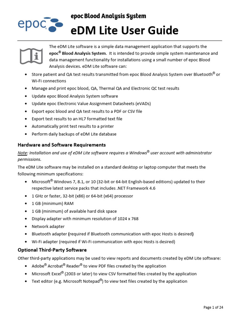 eDM Lite User Guide: Epoc Blood Analysis System | PDF | Computer File | Installation (Computer ...