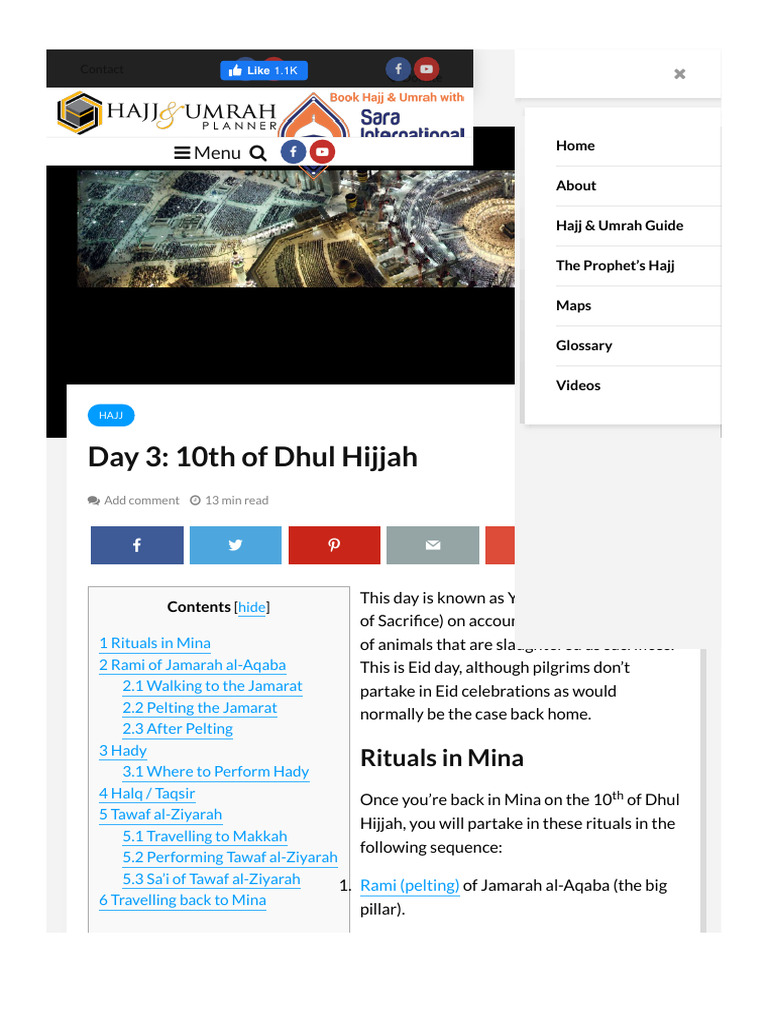 Day 3- 10th of Dhul Hijjah | Hajj and Umrah Planner | PDF | Hajj | Mecca