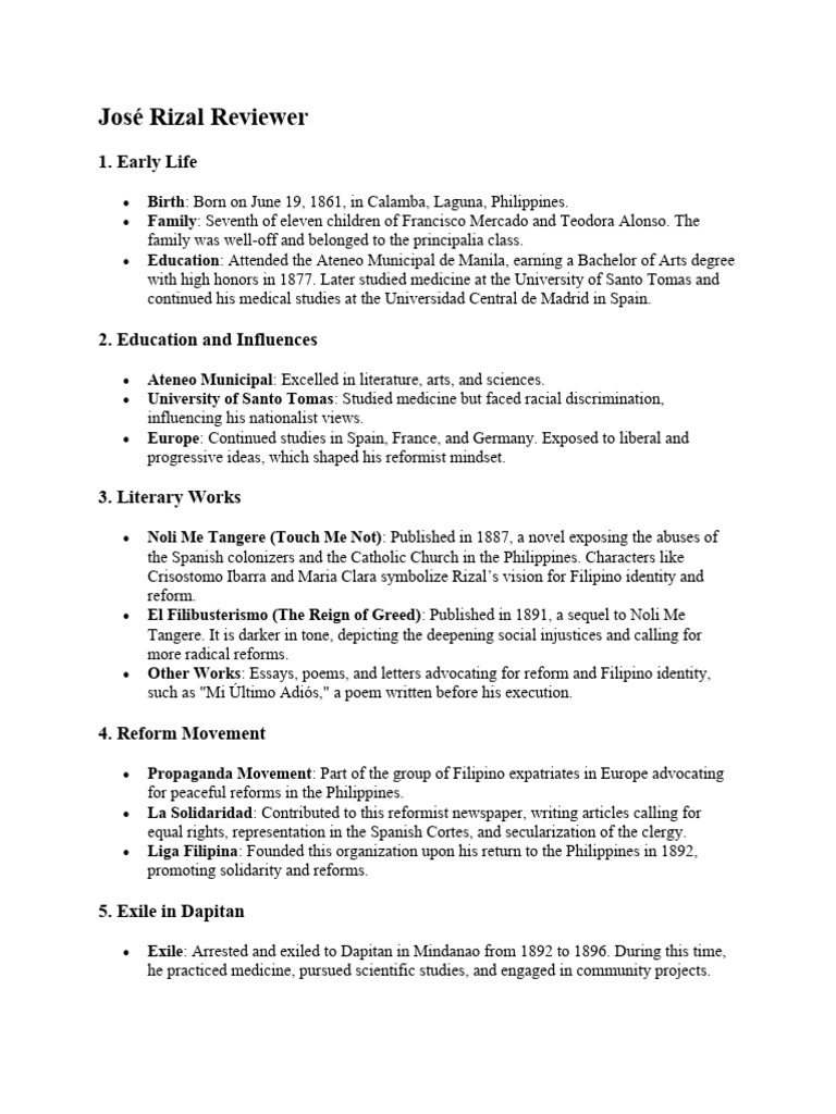 José Rizal Reviewer | PDF | Philippines