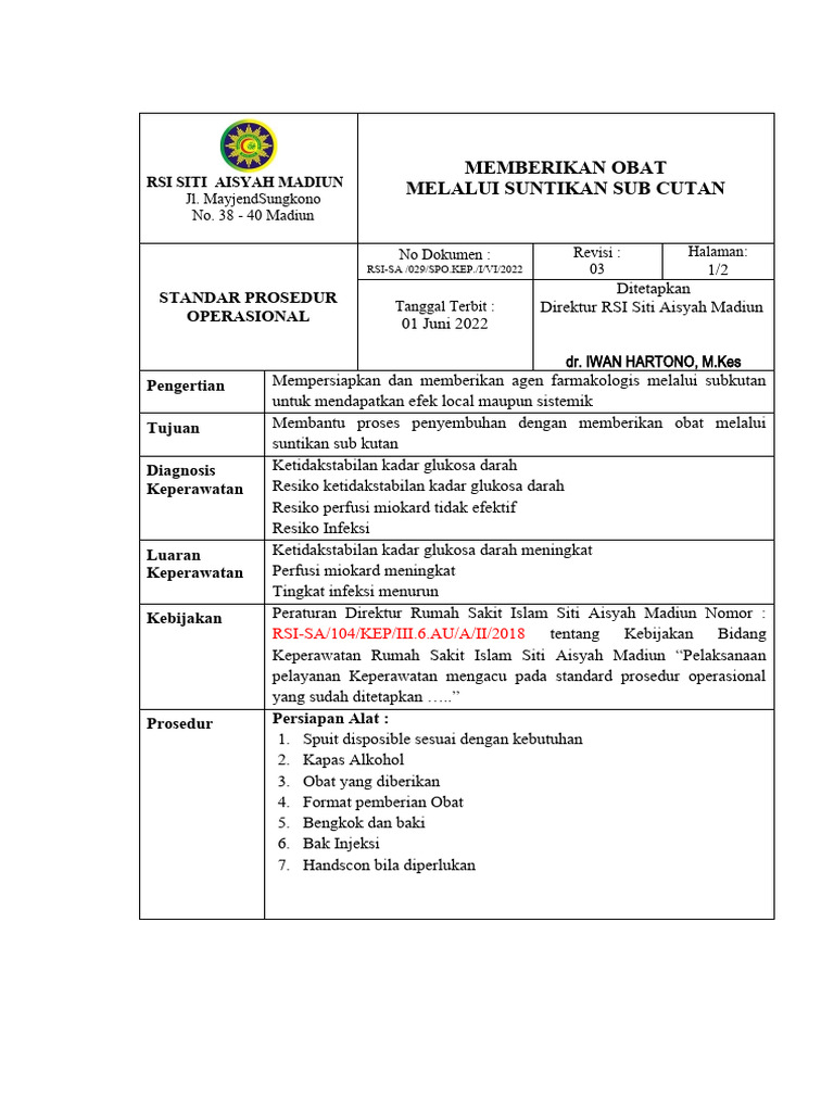 SPO Injeksi SC | PDF