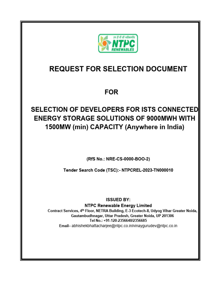 RFS Documents NTPC REL BESS Tender | Download Free PDF | Electrical ...