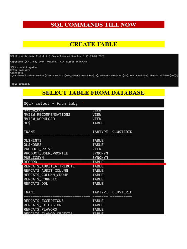 SQL Commands Till Now | PDF