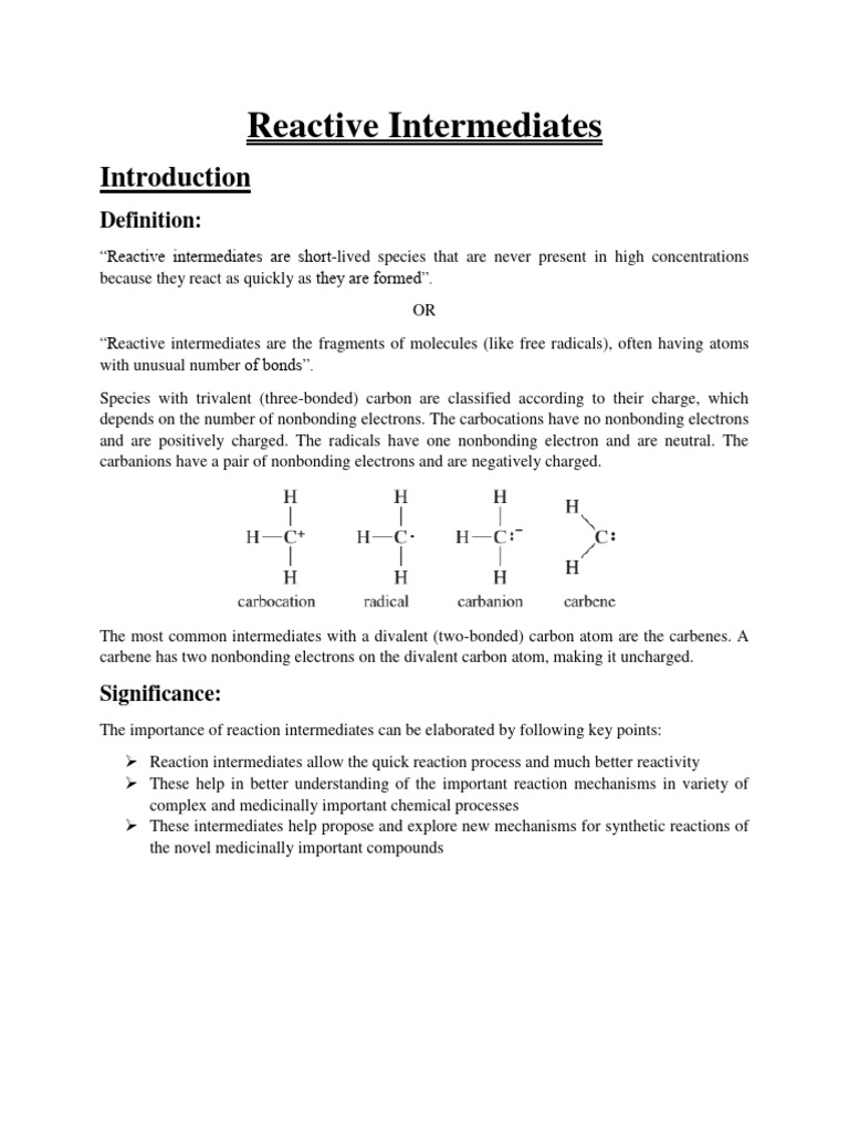 Reactive Intermediates | PDF | Chemical Reactions | Radical (Chemistry)