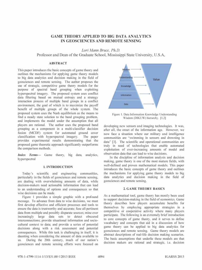 Game Theory Applied To Big Data Analytics | PDF | Game Theory | Theory