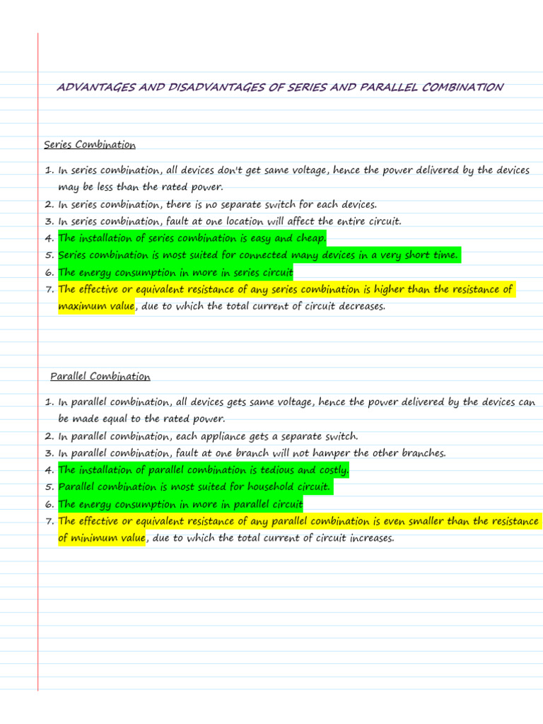 Advantages and Disadvantages of Series and Parallel Combination | PDF