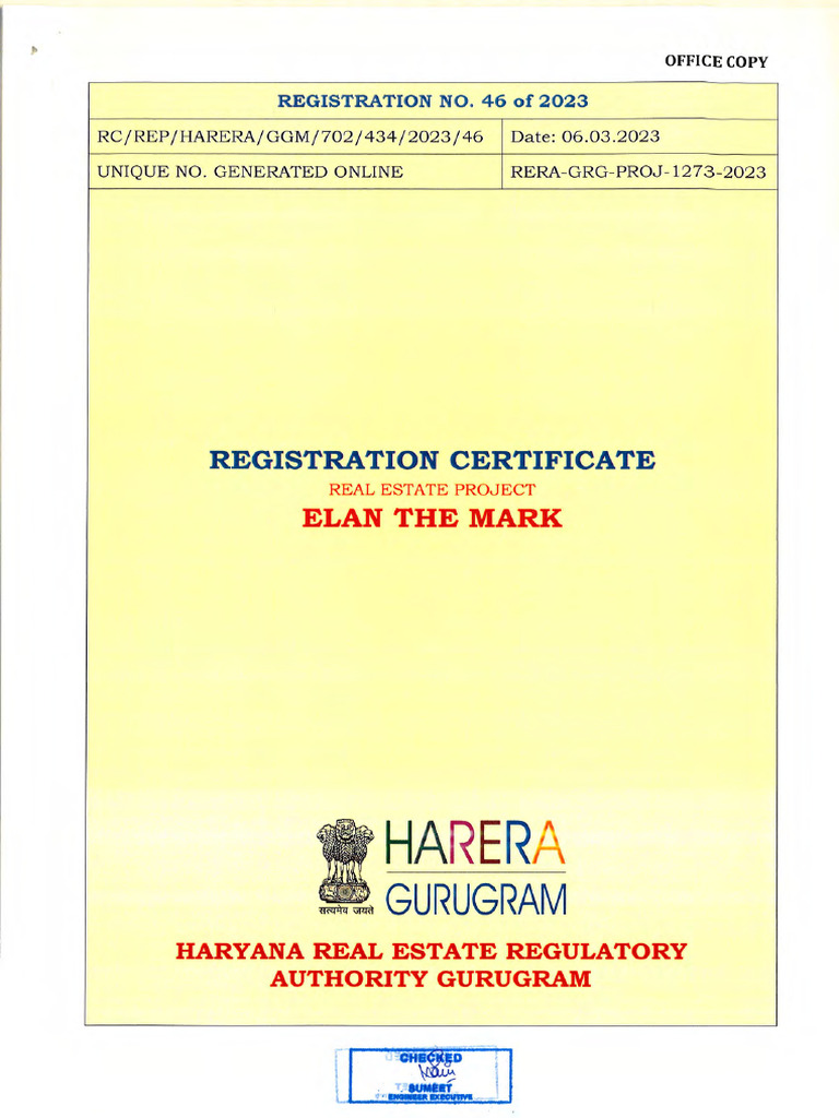 Elan The Mark RERA Registration Certificate | PDF | Accountant | Cheque
