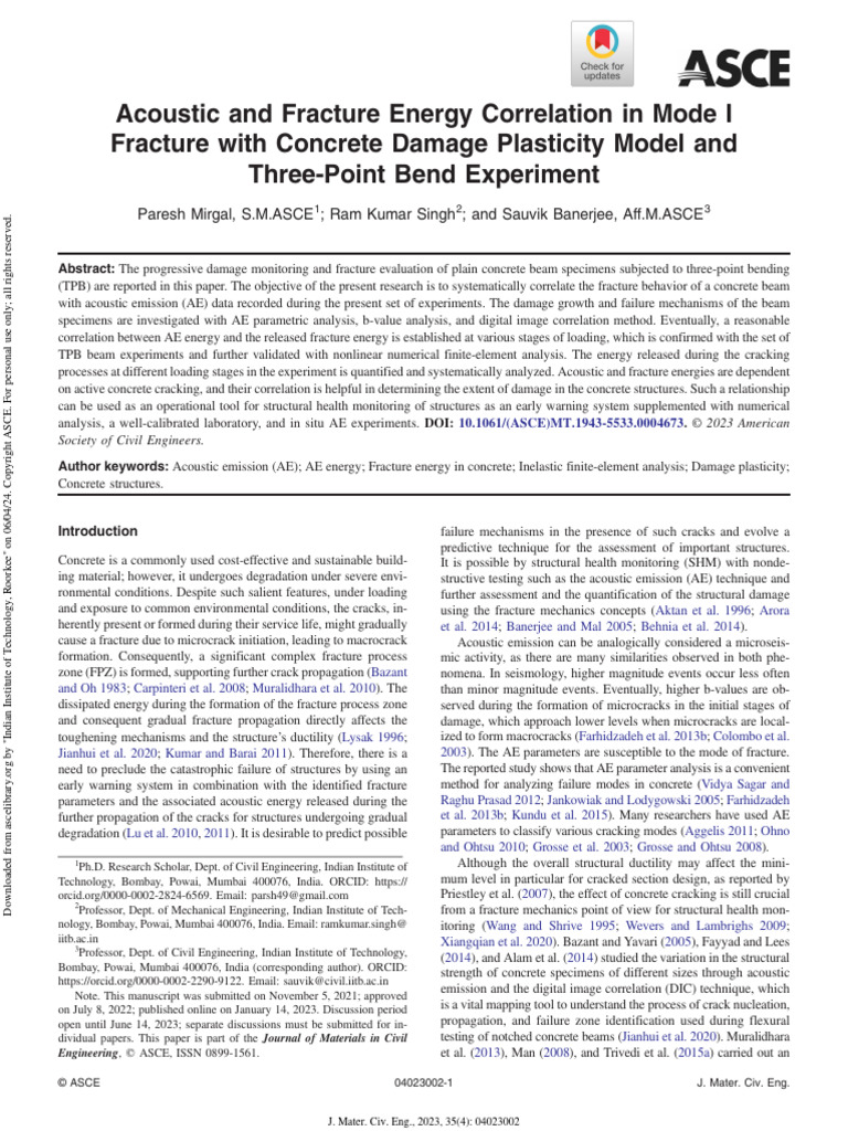 Mirgal Et Al 2023 Acoustic and Fracture Energy Correlation in Mode I Fracture With Concrete ...