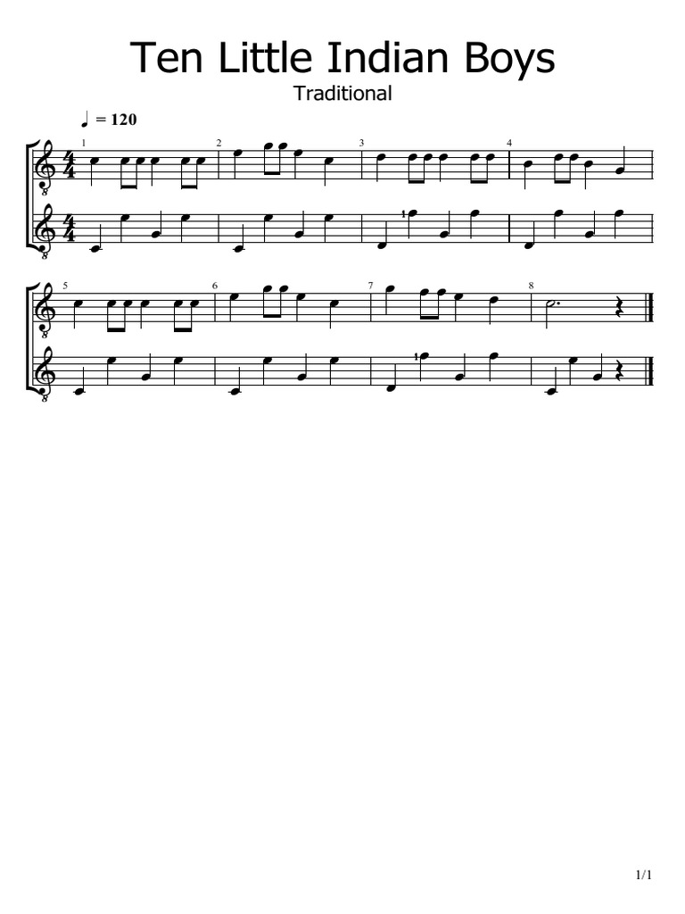 Ten Little Indian Boys Lyrics | PDF