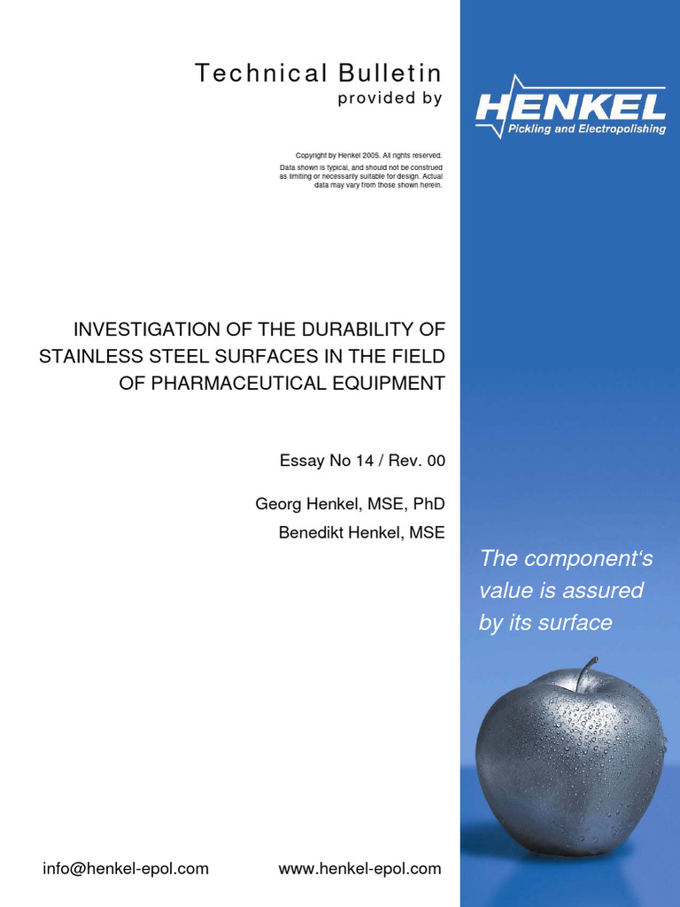 Technical Bulletin: Investigation of The Durability of Stainless Steel ...