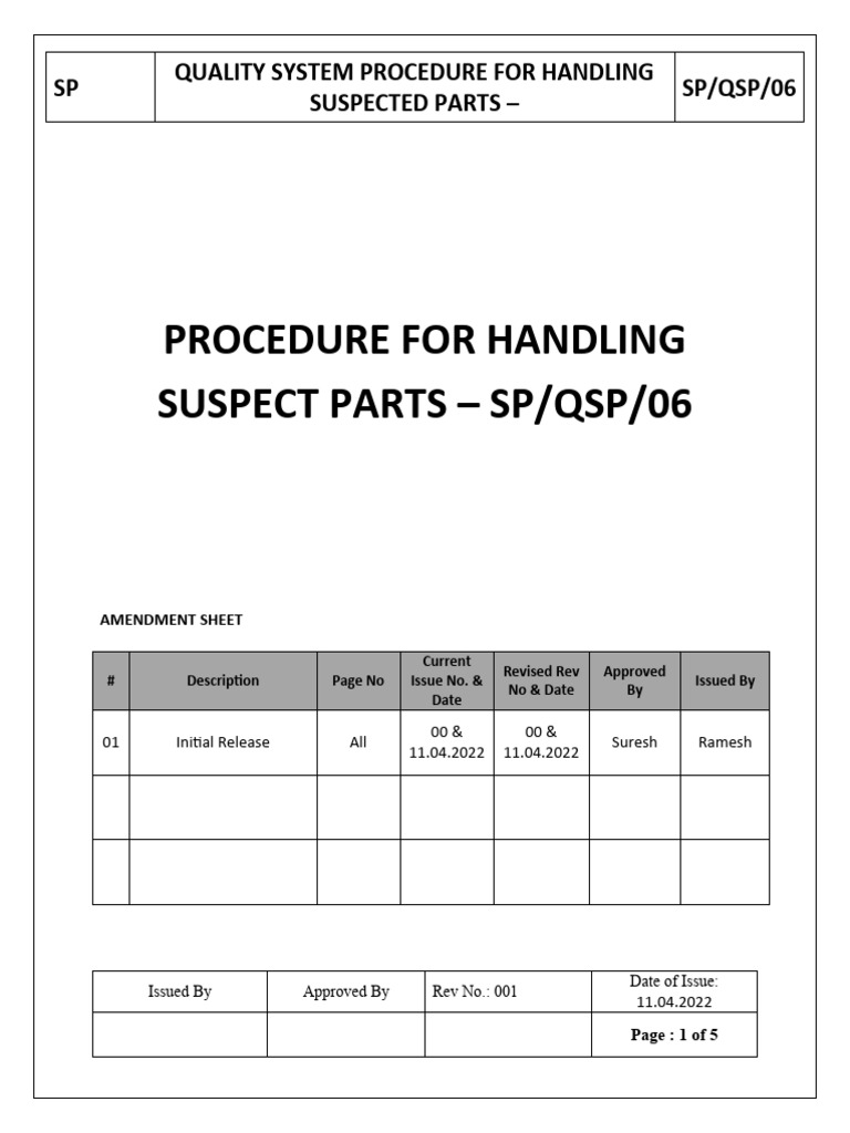 QSP-13 Procedure - For - Handling - Suspect - Parts | PDF