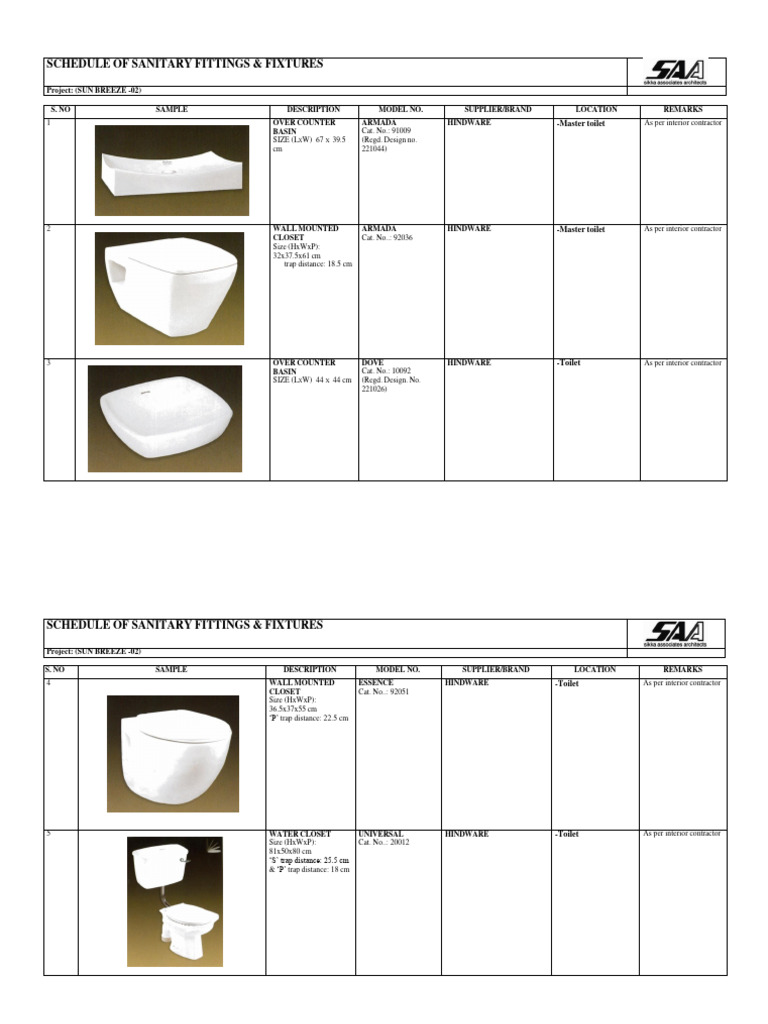 SB-02 Sanitary Specification 09.05.24 | PDF | Shower | Hydrology