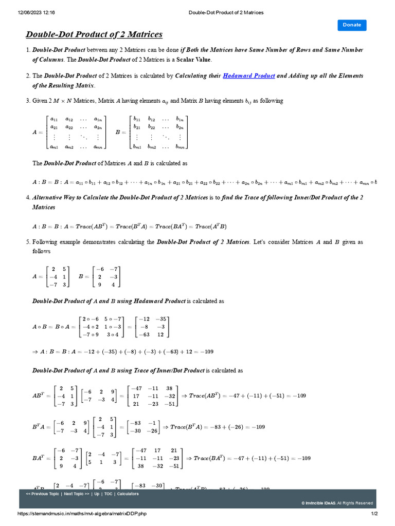 Double-Dot Product of 2 Matrices | PDF | Matrix (Mathematics ...