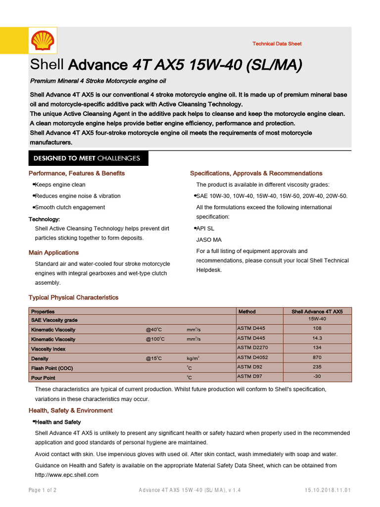 Shell Advance 4T AX5 15W-40 (SL/MA) : Performance, Features & Benefits ...