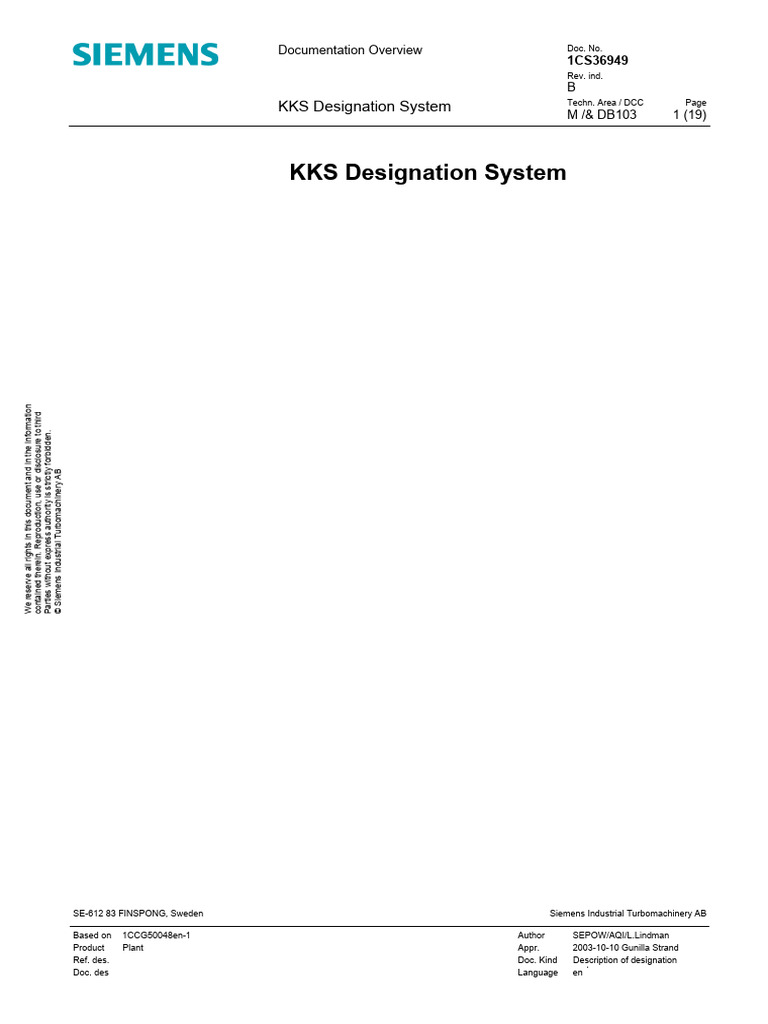 Siemens KKS Designation System | PDF | Steam | Turbomachinery