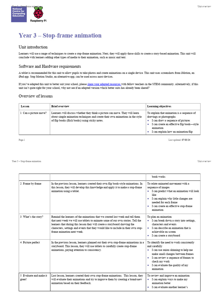 2. Unit overview – Stop-frame animation – Y3 | Download Free PDF ...