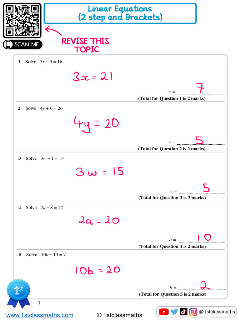 Linear Equations Practice Questions | PDF | Differential Calculus ...