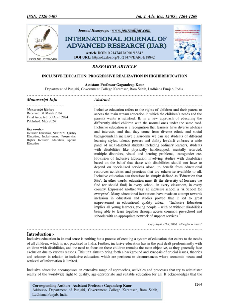 Inclusive Education: Progressive Realization in Highereducation | PDF ...